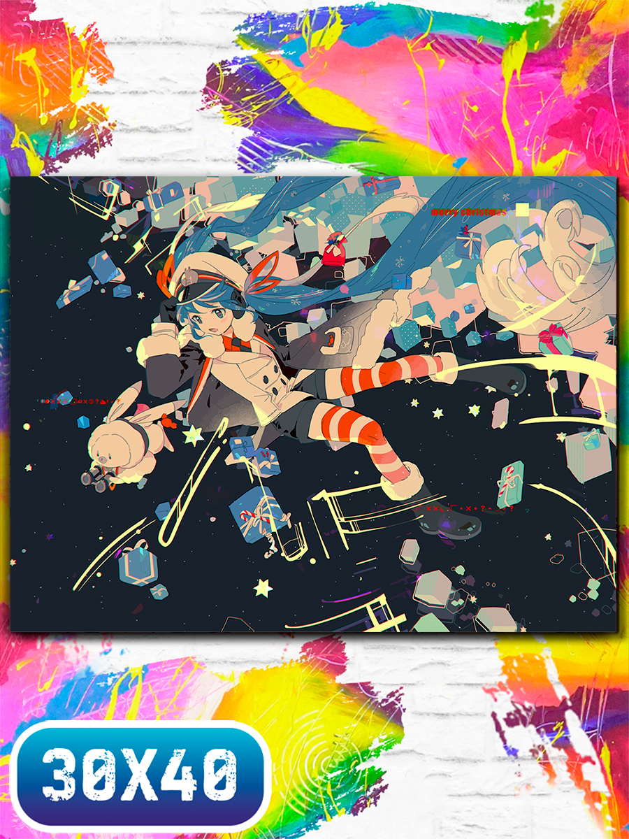 Картина по номерам на холсте новый год мику хацунэ (праздники, рождество, вокалоид) - 15857 Г 30х40