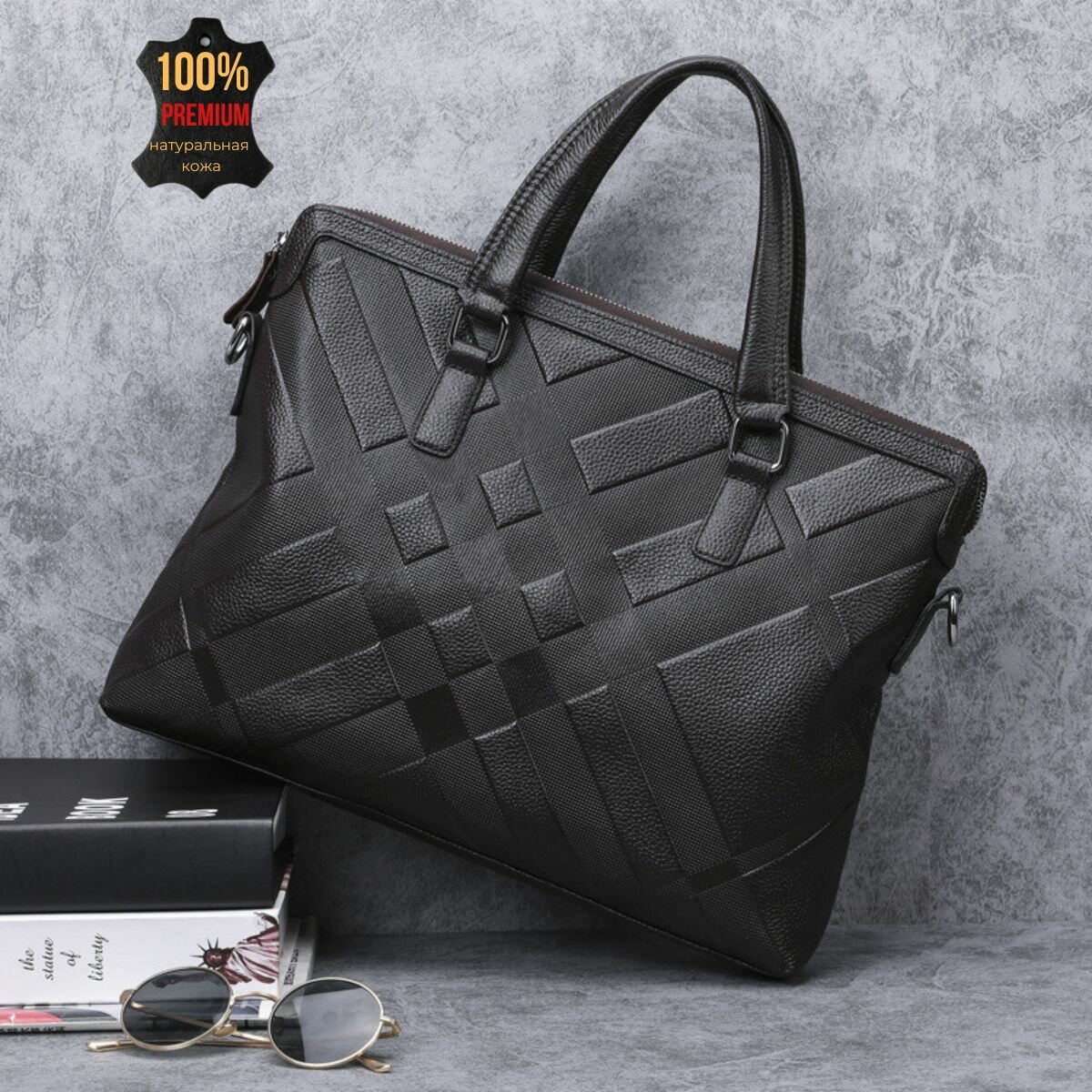 Сумка для ноутбука портфель для документов и macbook 15.6,13.3,14 дюймов Bears&Eagles Stripe из натуральной кожи премиум