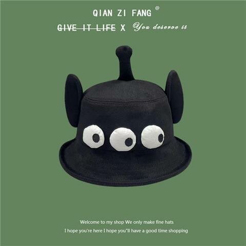 Шляпа "Ушастый рыбак", женская, с большими ушами, с тремя глазами, черная, размер L