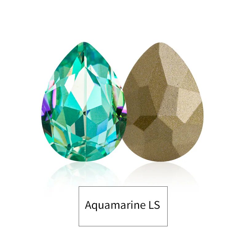 Стразы стеклянные изумрудные 7x10mm, Aquamarine LS