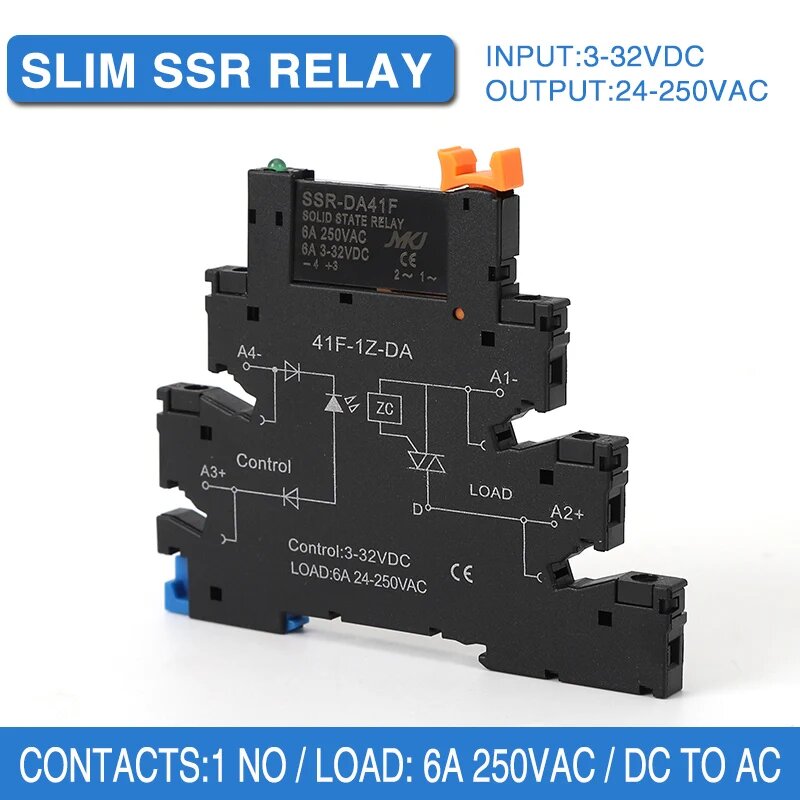 SSR реле 6A 250VAC 3-32VDC 41F-1Z-DA, Размер: SSR DC-AC C2