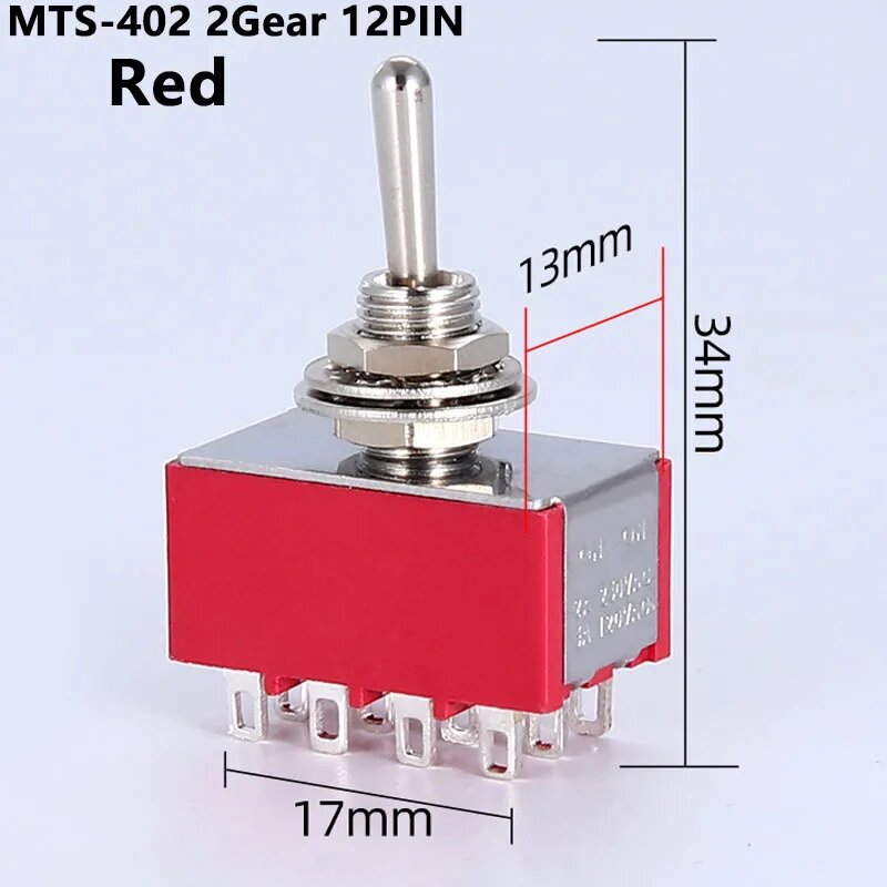 Мини-переключатели MTS-402, красные, 12-контактные, 2/3-позиционные 5 PCS, MTS-402