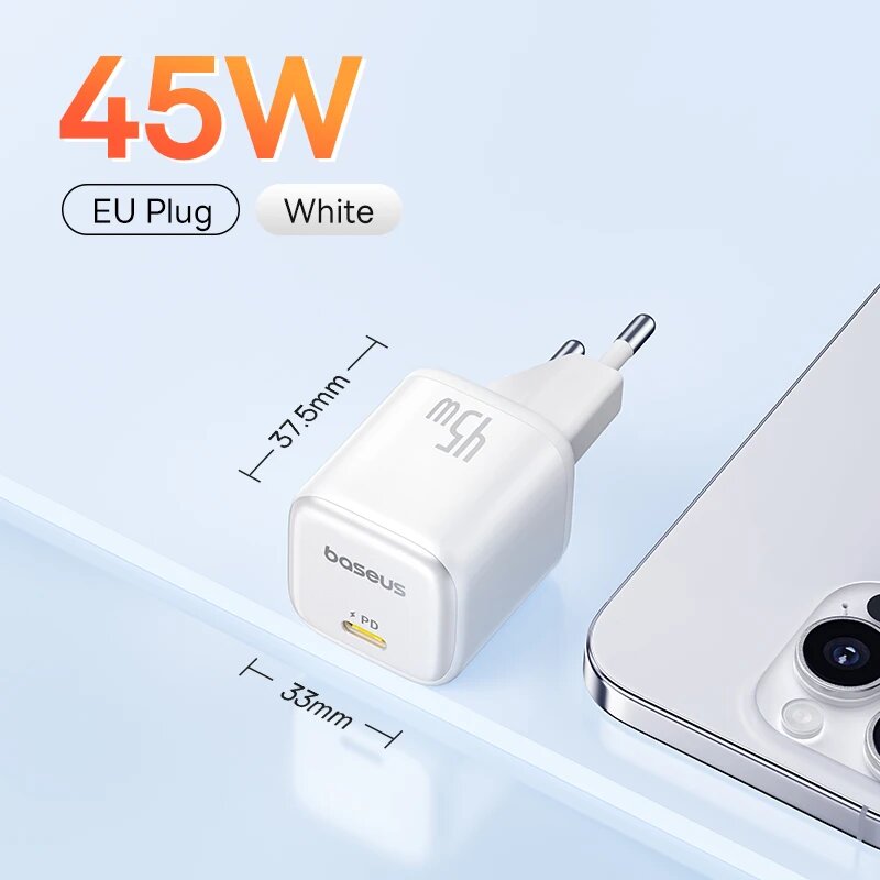 Baseus 45W EU Зарядное устройство White для iPhone Samsung