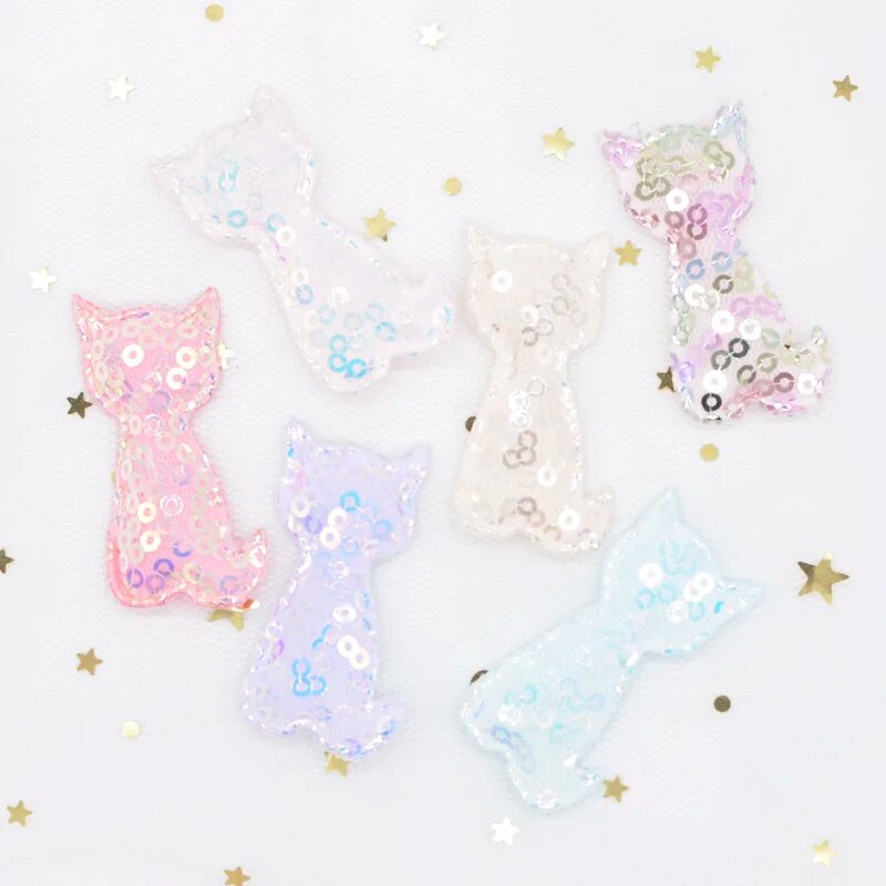 12 шт. Пайетки Кошки Kawaii, аппликации Mixed Color для одежды
