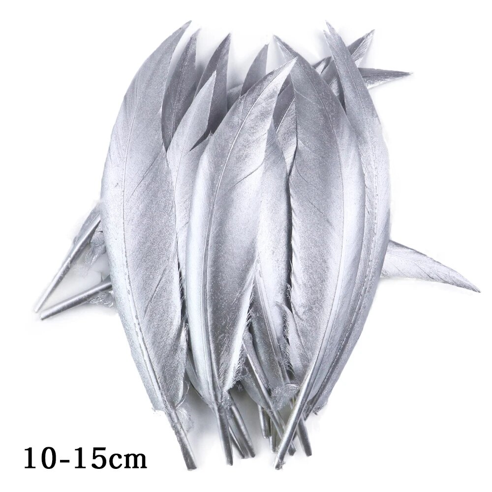 Золотые перья страуса 10 шт. Серебряный, silver 10-15cm
