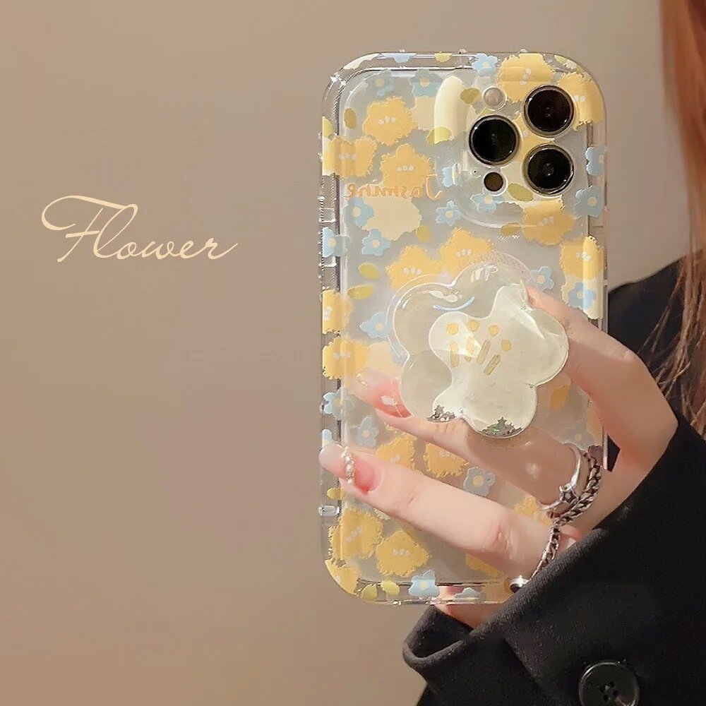 Чехол Ins Artistic Flower с держателем для Samsung Galaxy A15 A35 A55 A34 A54 A33 S24 Ultra S23 S22 Plus S21 FE Air Cushion Cover