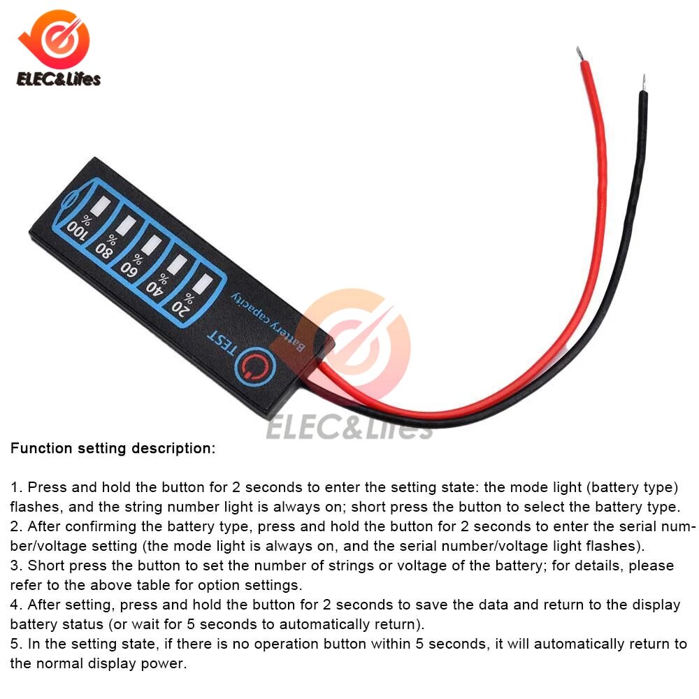 Индикатор уровня заряда батареи Трехмерная литиевая батарея 3-й серии Литий-железо-фосфатный свинцово-кислотный аккумулятор Тестер дисплея