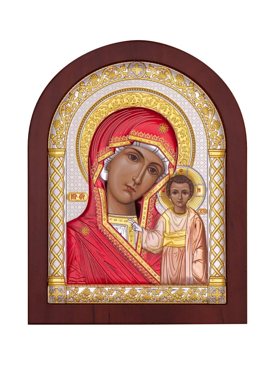Икона серебряная, греческая Казанская БМ, 175х225мм