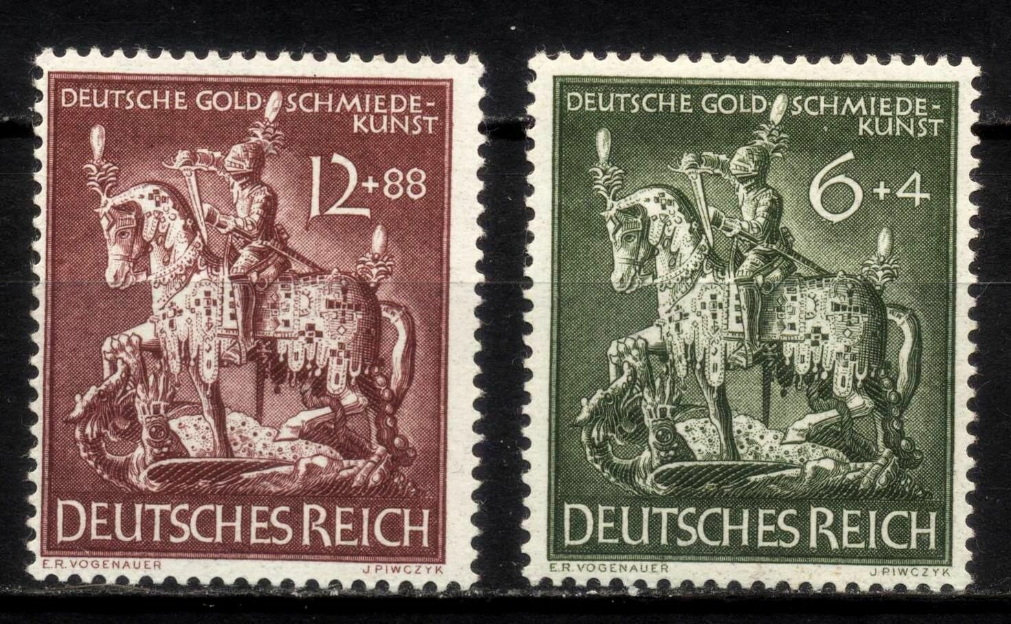 Марка Германия. 1943 г. 3 Рейх. "10 лет Немецкому обществу ювелирного искусства". Чистая серия 2 марки
