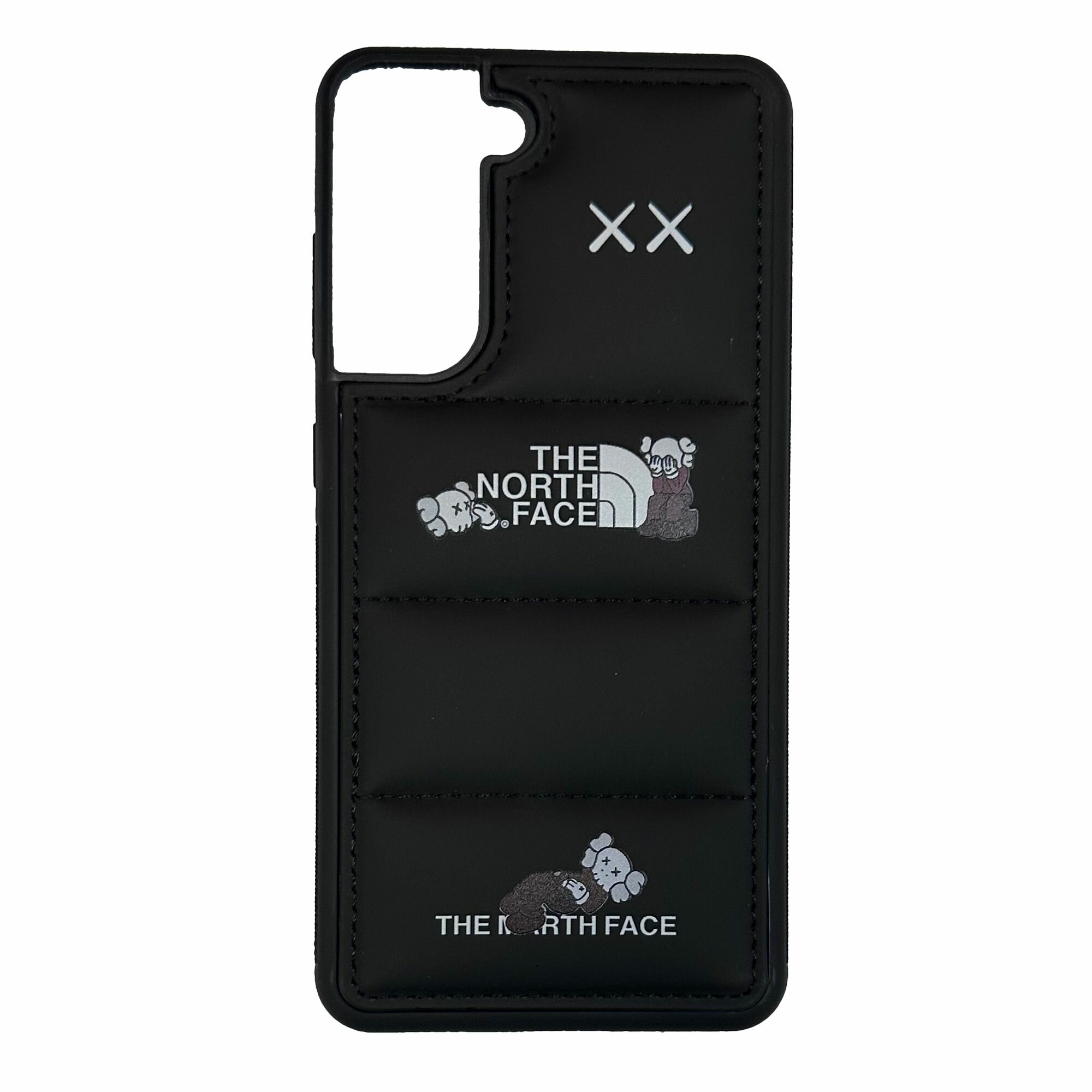 Чехол для Samsung S21 FE черный силиконовый дутый пуховик North Face
