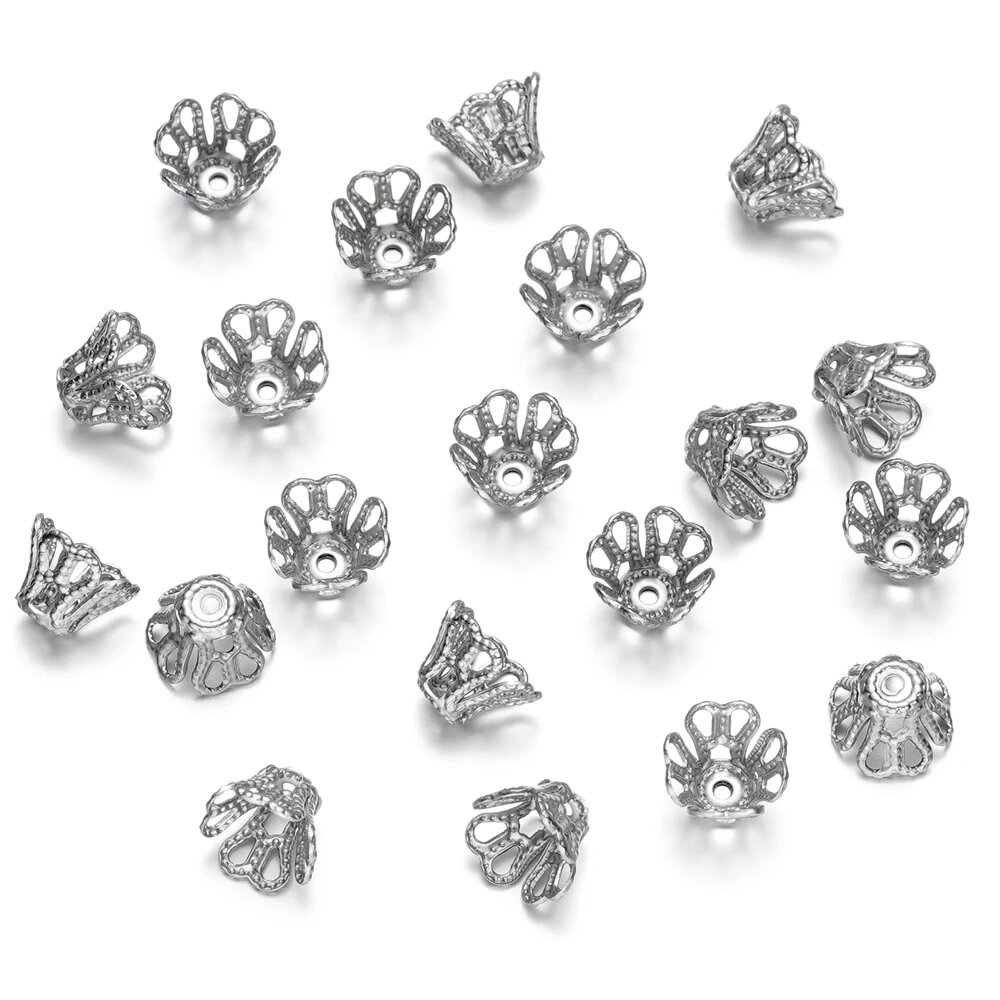 Круглые бусины St.kunkka из нержавеющей стали с цветом и листьями дерева Серебряный, 20pcs, 12