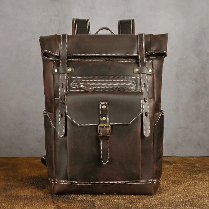 Мужской рюкзак из натуральной кожи в стиле ретро, большой походный рюкзак, кожаный Dark Coffee
