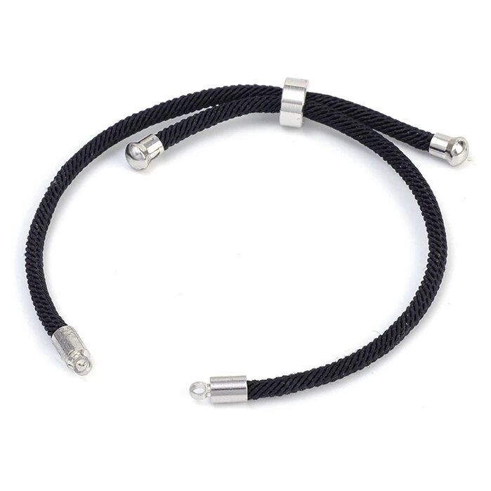 Шнурки для браслетов из нейлона, медных и металлических деталей Черный, White K plated black