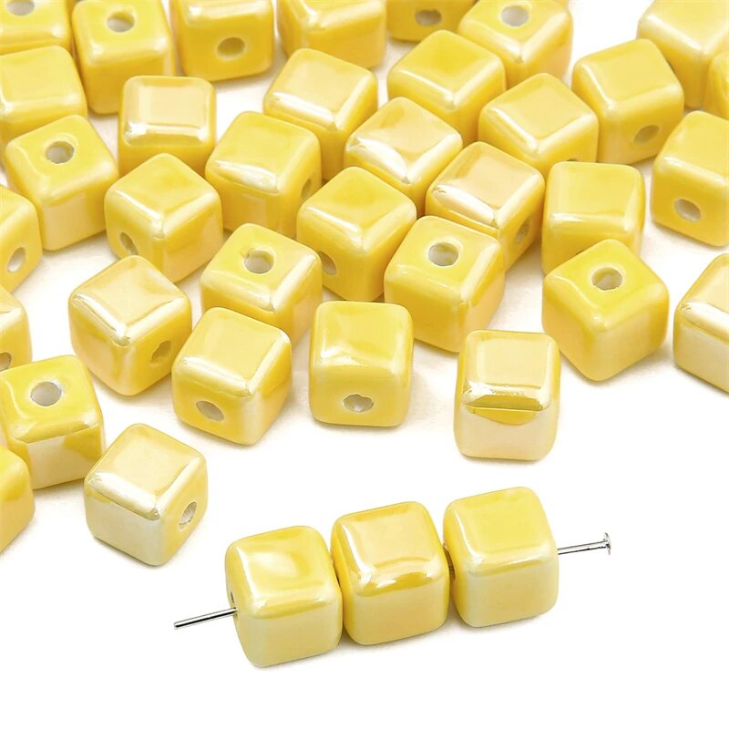 10 шт. модные цвета 6/8 мм квадратные бусины куб керамические бусины DIY 2 мм Желтый, 8mm Yellow