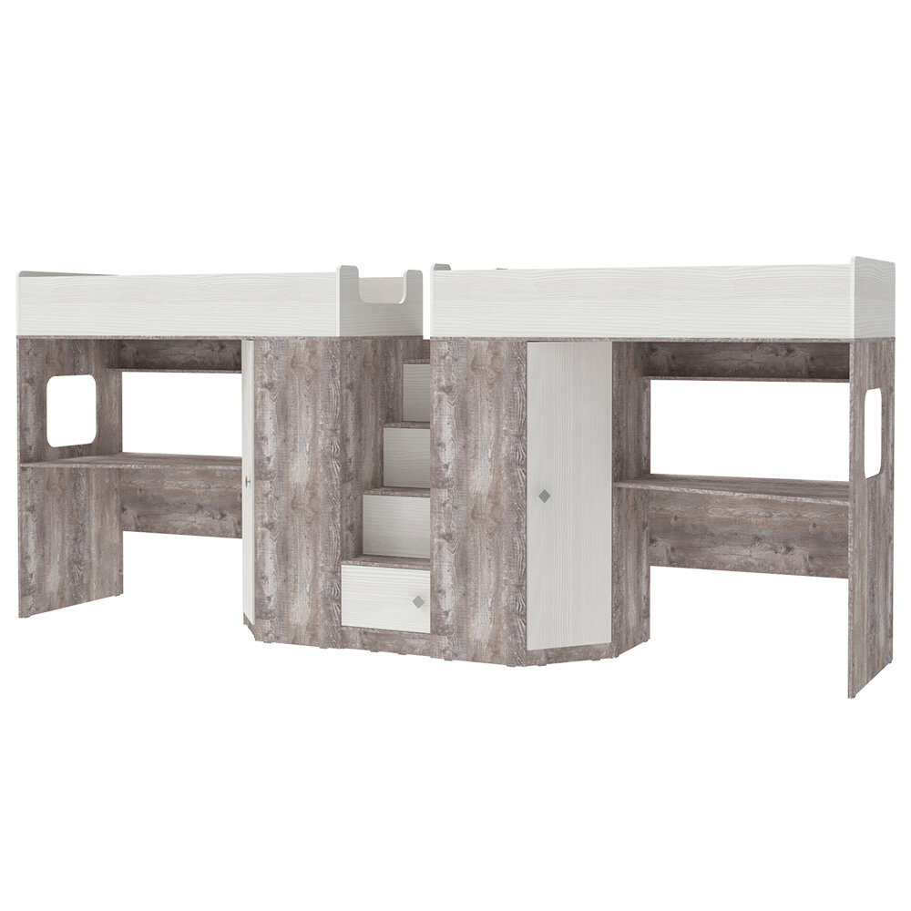 Двухъярусная кровать Л-ВВ604-604 75x175 Бетон Белое Дерево