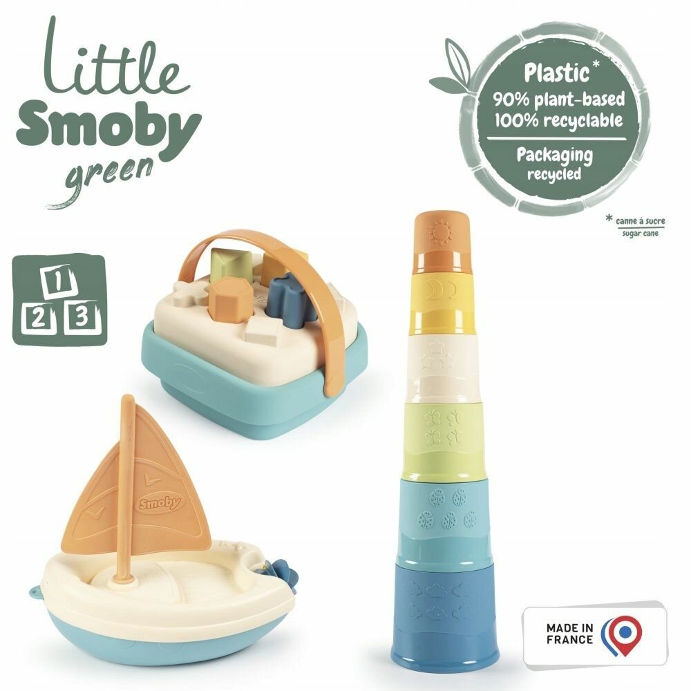 Игровой набор Smoby Little Green - Набор из 3 предметов: сортировщик фигур, волшебная башня, парусник - Смоби 140605