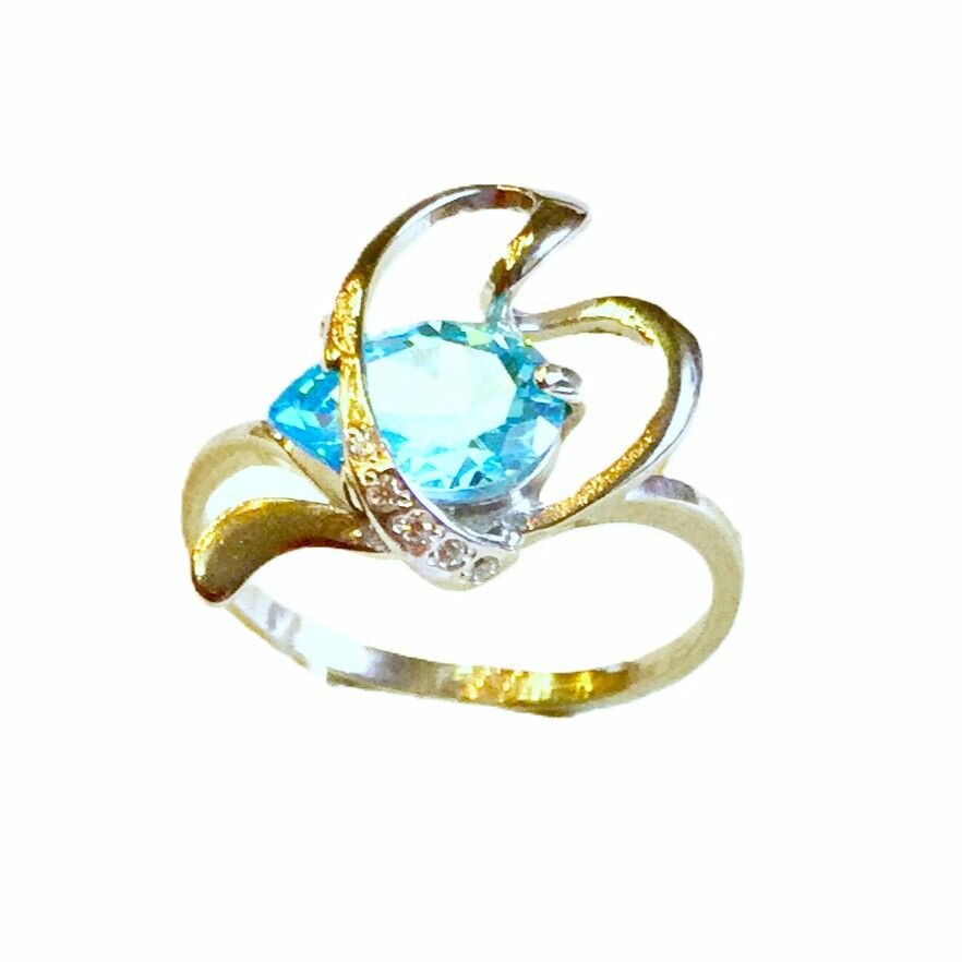 Кольцо тонкое, серебро, 925 проба, родирование, фианит, топаз