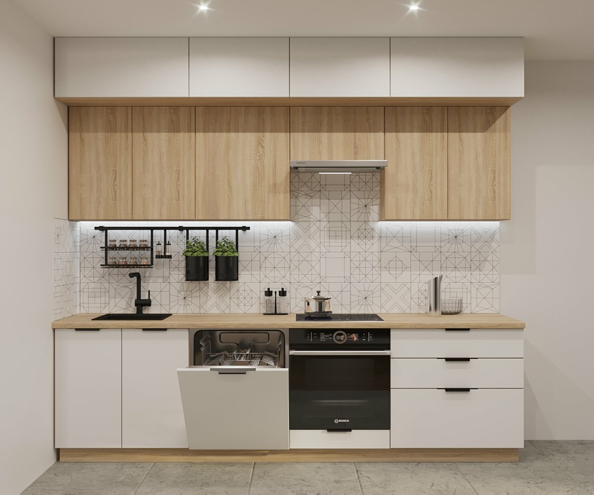 Кухонный гарнитур Фаска Тальк/ Сонома, длина - 2800 мм, фасады МДФ