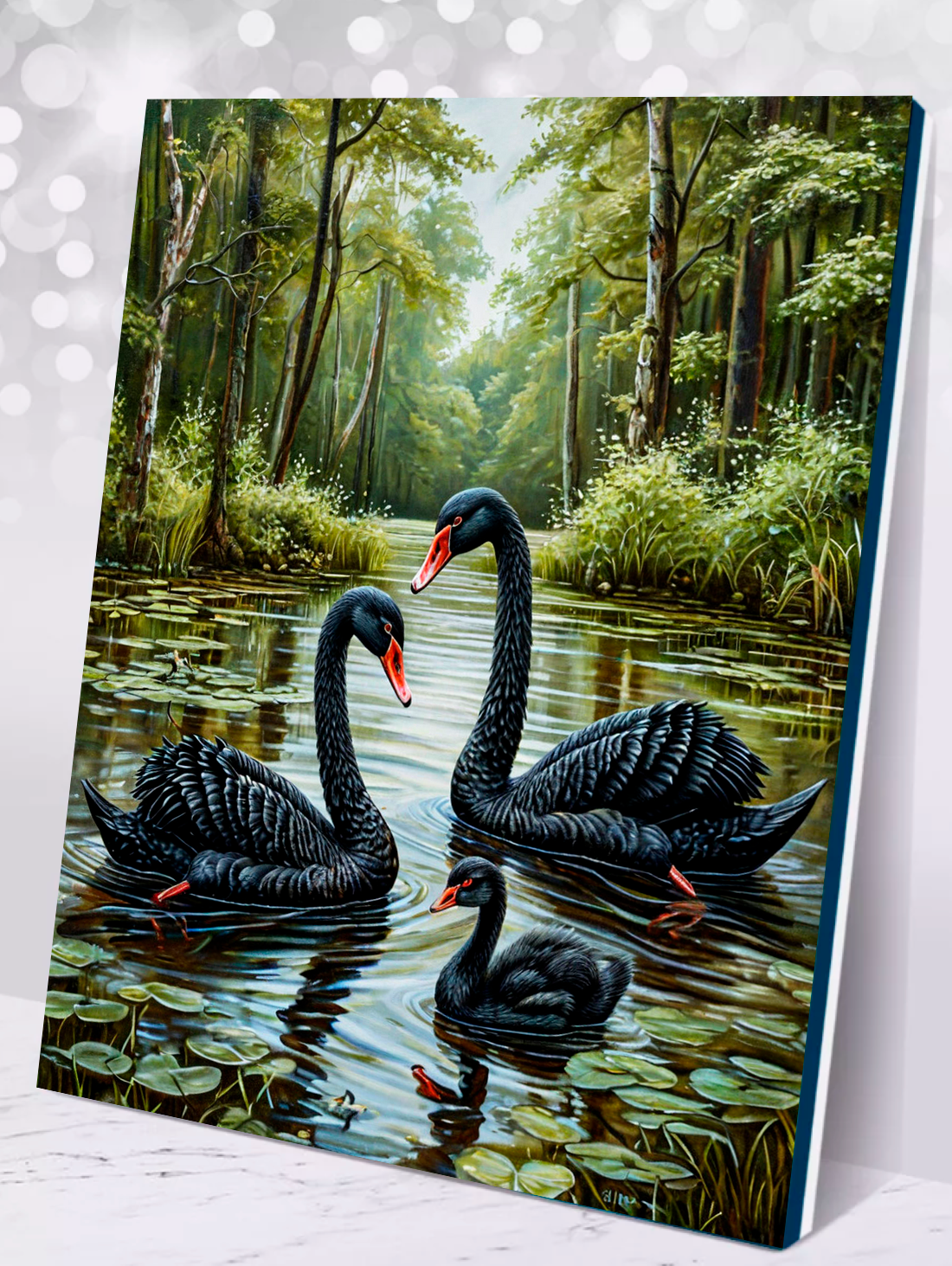 Картина по номерам "Черные лебеди" 40х50 см, хлопковый холст на подрамнике, акрил, Hobby Home