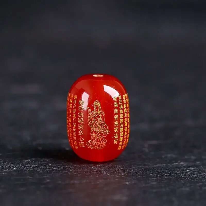 Натуральный красный, черный, желтый агат, надпись, позолота, Гуаньинь, 10-14mm 1Bead, Красный