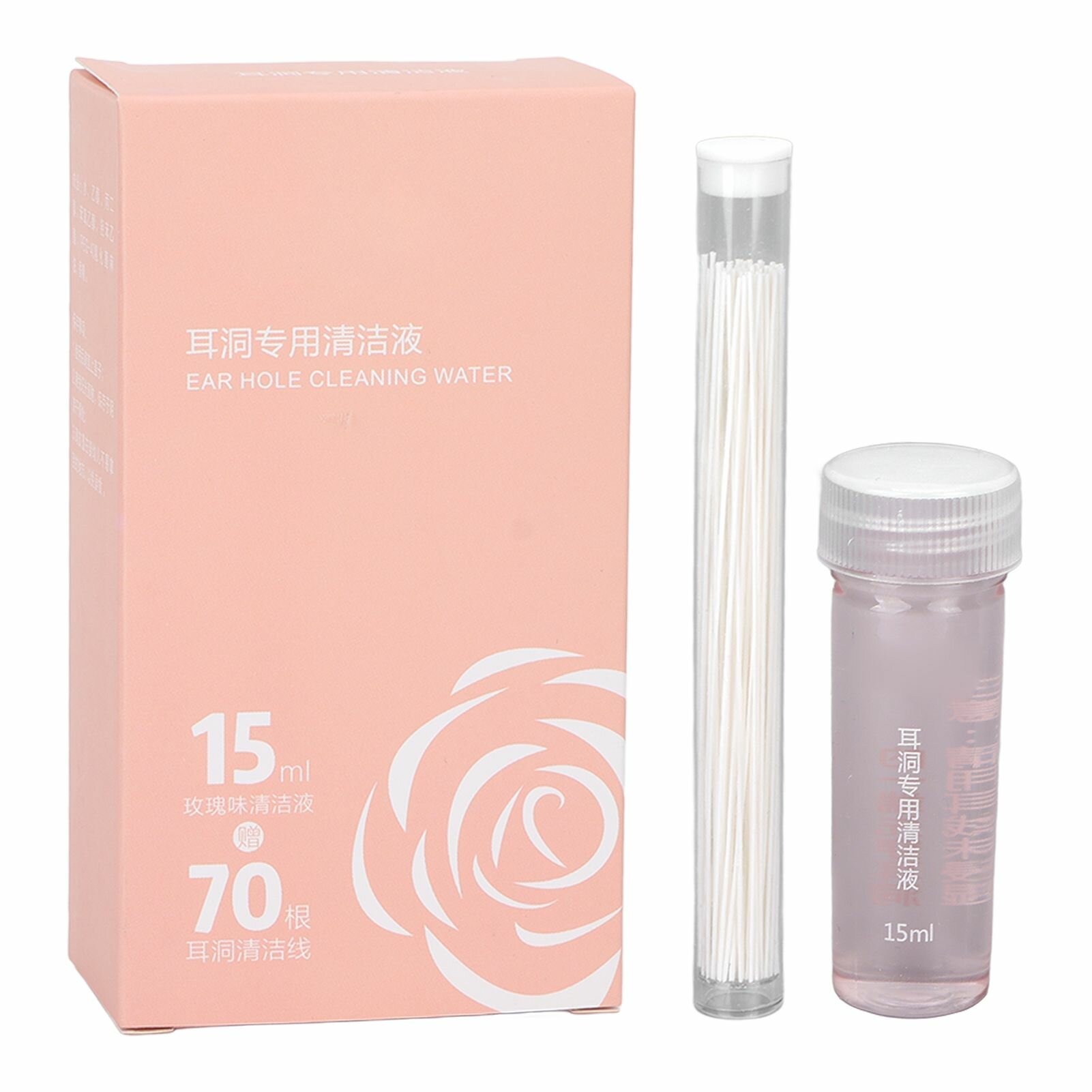 70 нитей для чистки ушей с 15 мл раствора для чистки ушей, средство для удаления запаха из отверстий для сережек и набор для ухода за ушами с ароматом розы