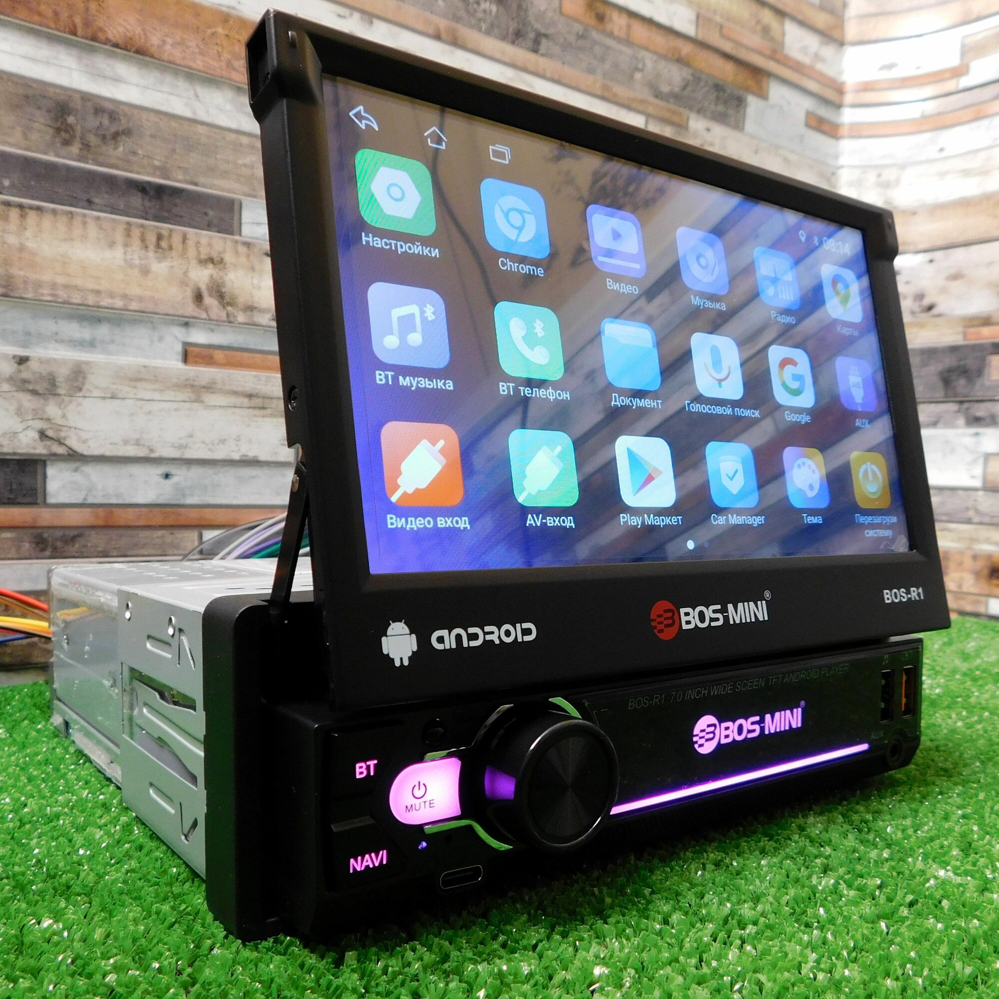 Выдвижная BOS-R1 Андроид 2+32ГБ магнитола,1Din c навигатором (GPS, Wi-Fi, Bluetooth, SD, USB) с сенсорным экраном 7 дюймов.