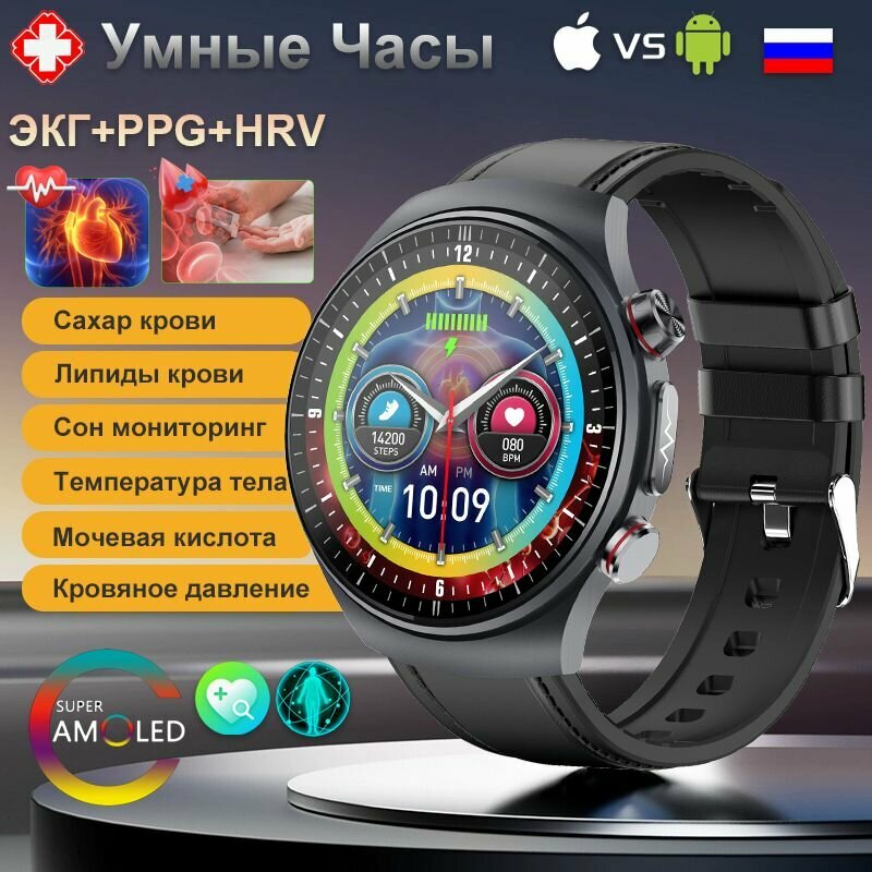 Умные часы 2025 с AMOLED-экраном и топовым чипом TI: Неинвазивный замер глюкозы, круглосуточный мониторинг сердца, Bluetooth-звонки.