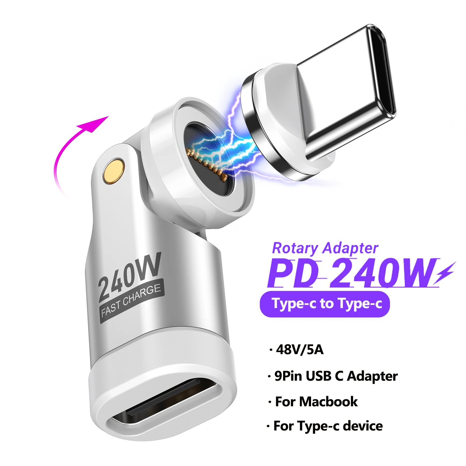 AUFU 9-контактный магнитный адаптер USB C 240 Вт USB C на тип C Преобразователь 9pin Adapter type-c