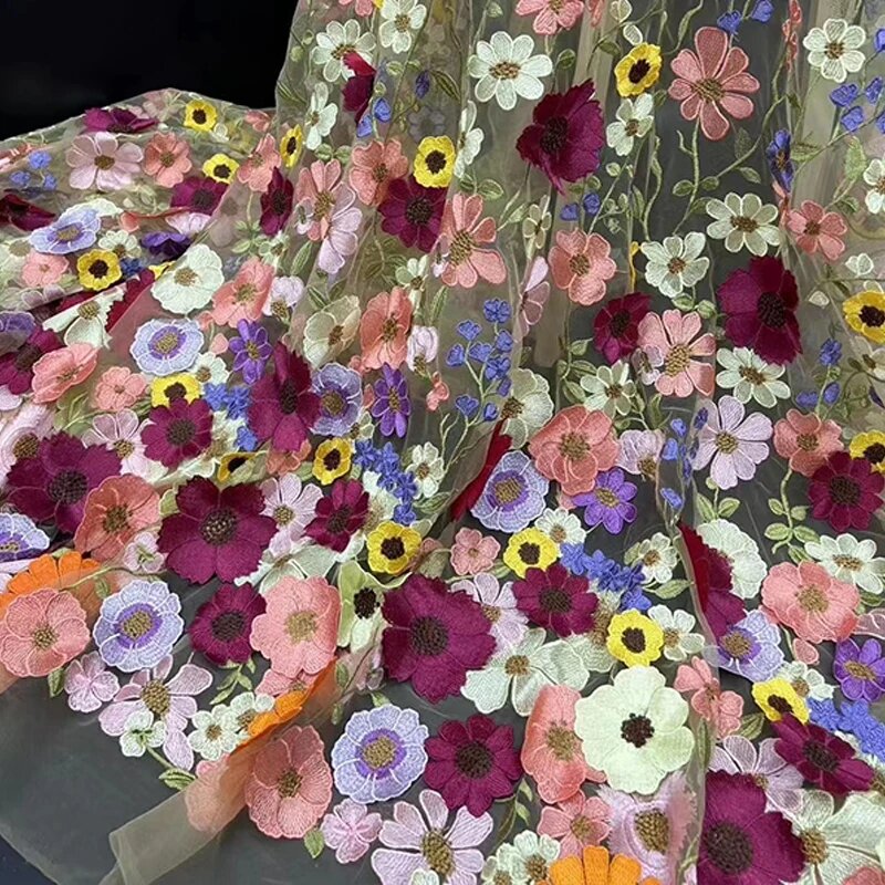 Кружевная сетчатая ткань с 3D цветочной вышивкой 11