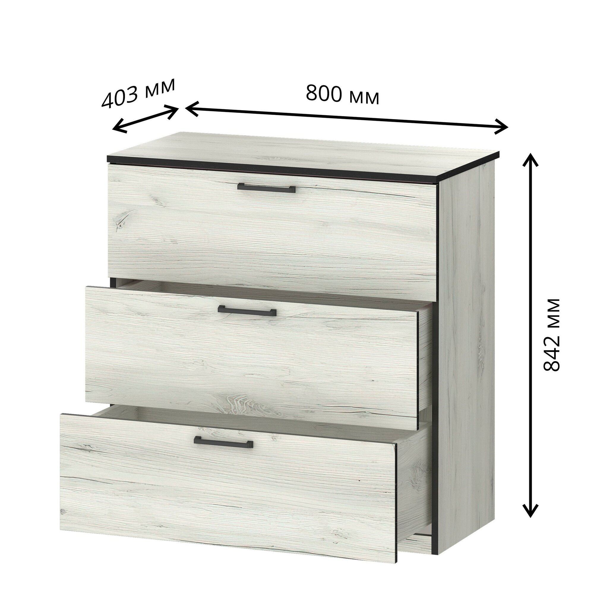 Комод DobroMeb 3 выдвижных ящика, ЛДСП, дуб крафт белый/черный