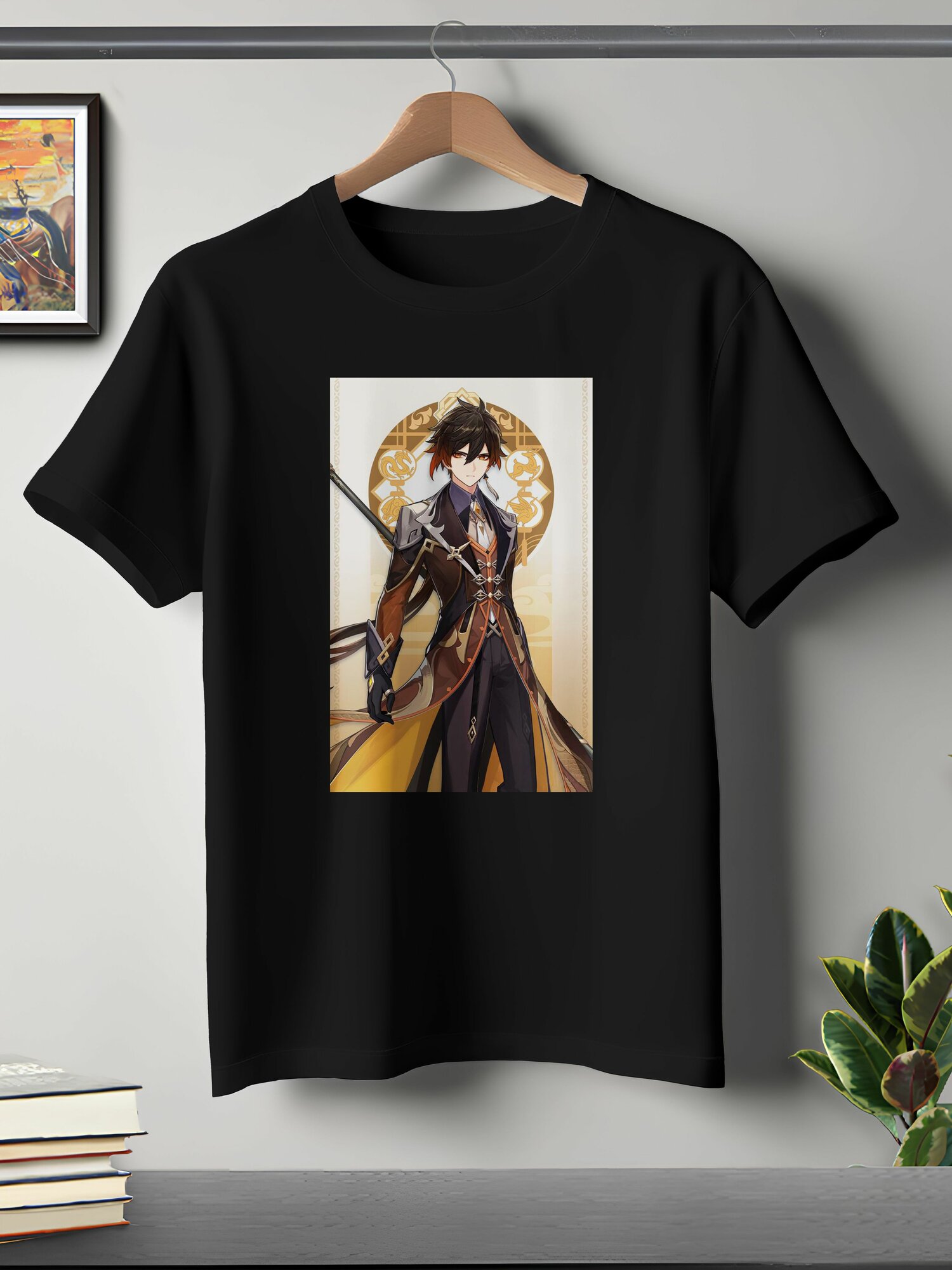 Футболка  Детская ONEQ 110 (5-6) размер с принтом Genshin Impact, черная