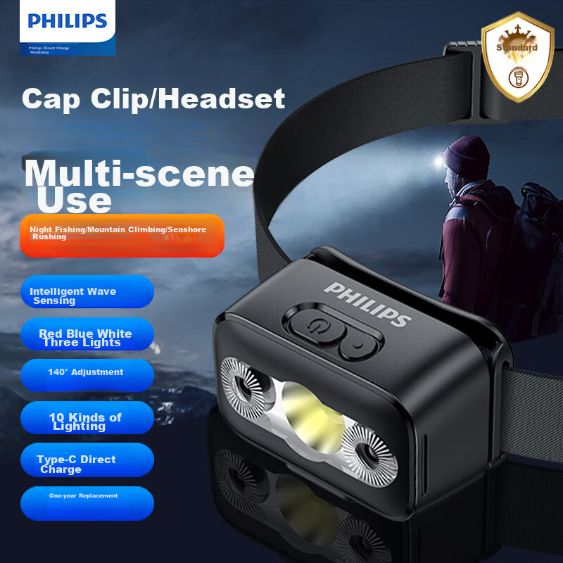 Philips Headlamp, High Brightness, Long Battery Life, for Fishing, Hiking, Beach Combing, Mining, Ultra-Bright Outdoor Head-Mounted Lighting Lamp, SFL3153