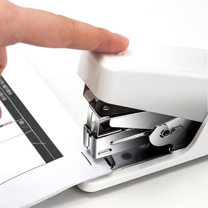 Deli Single-Finger Press Low-Effort Stapler, Compatible with 12# Staples, Holds 50 Staples, White 0466 (Staples Not Included)