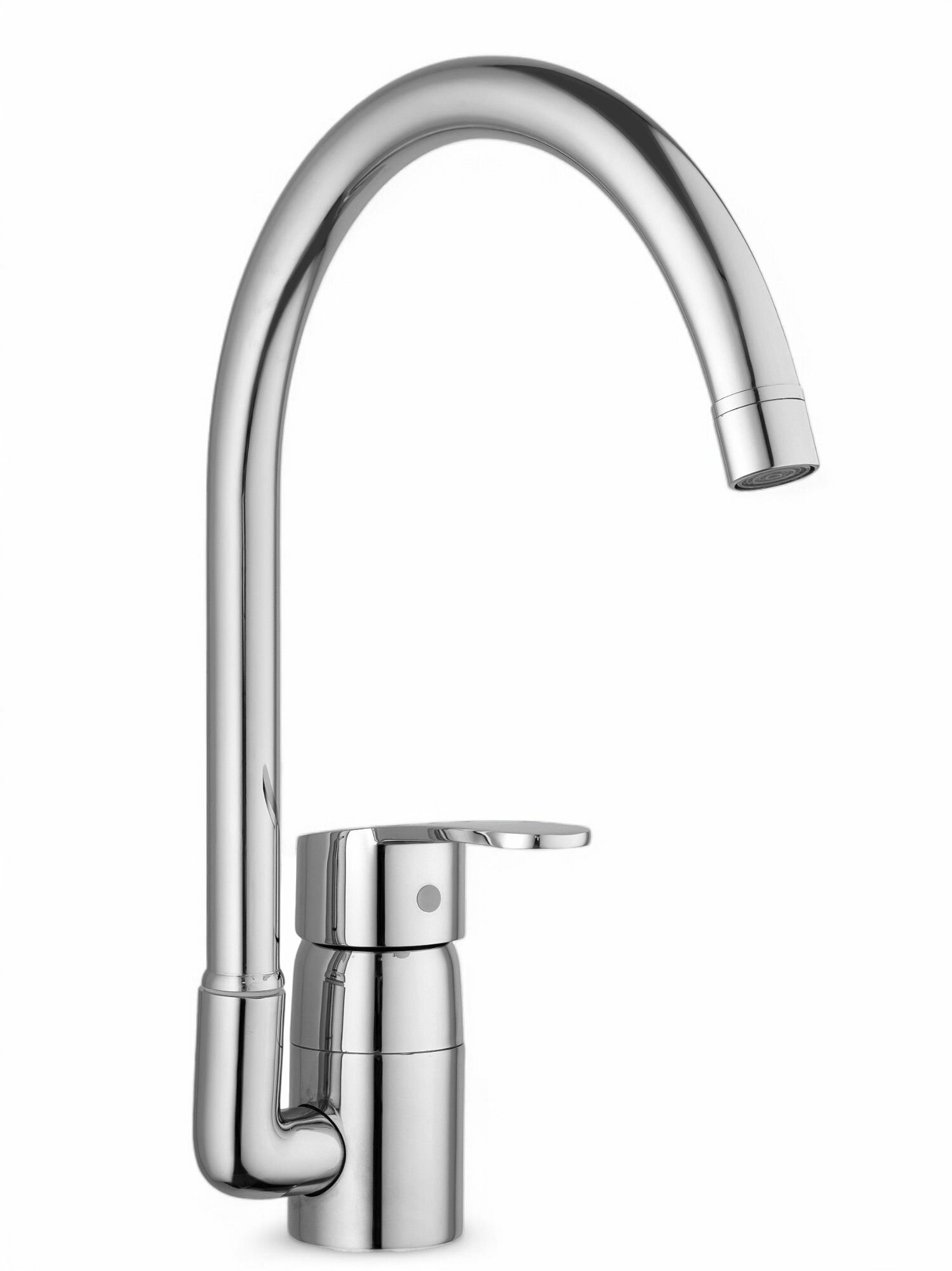 Смеситель для кухни с высоким поворотным изливом с боковой ручкой, хромированный