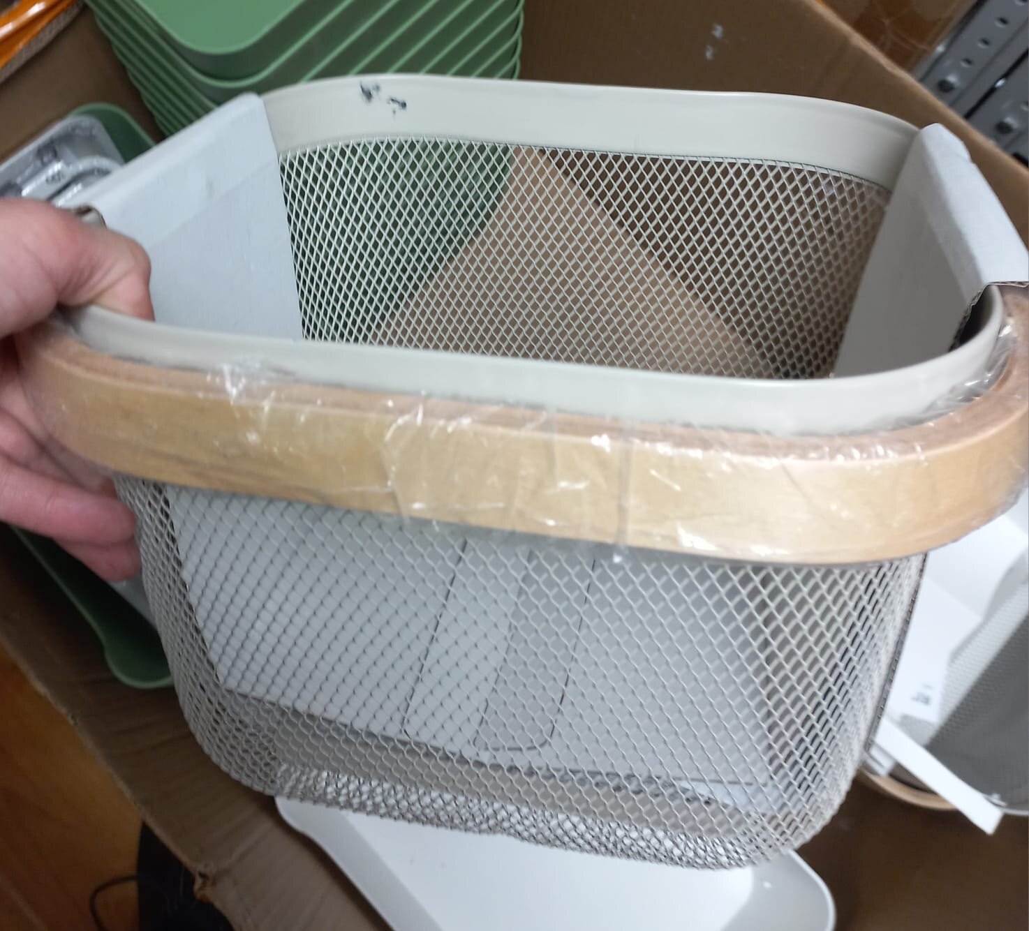 Уценка Корзина RISATORP IKEA 25x26x18см, серо-бежевая