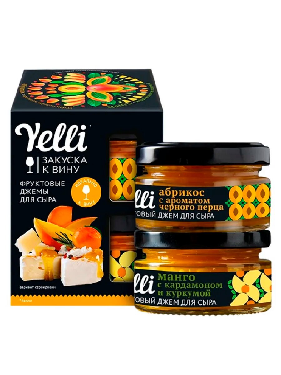 Фруктовые джемы для сыра, абрикос, манго, Yelli 2 шт * 50 г.