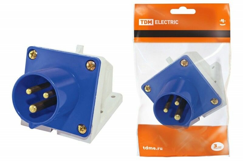 Вилка 513 стационарная 2Р+РЕ 16А 220В IP44 SQ0605-0011 TDM