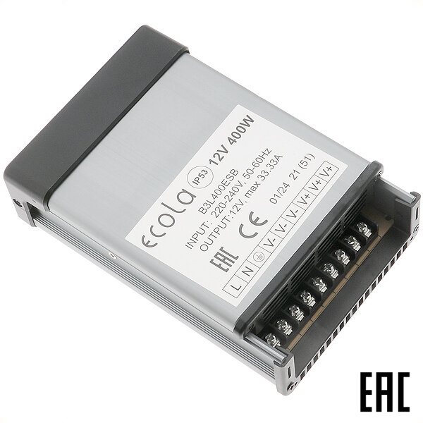 Блок питания к светодиодной ленте 220В/12В пост тока 400Вт IP53 (Ecola) B3L400ESB