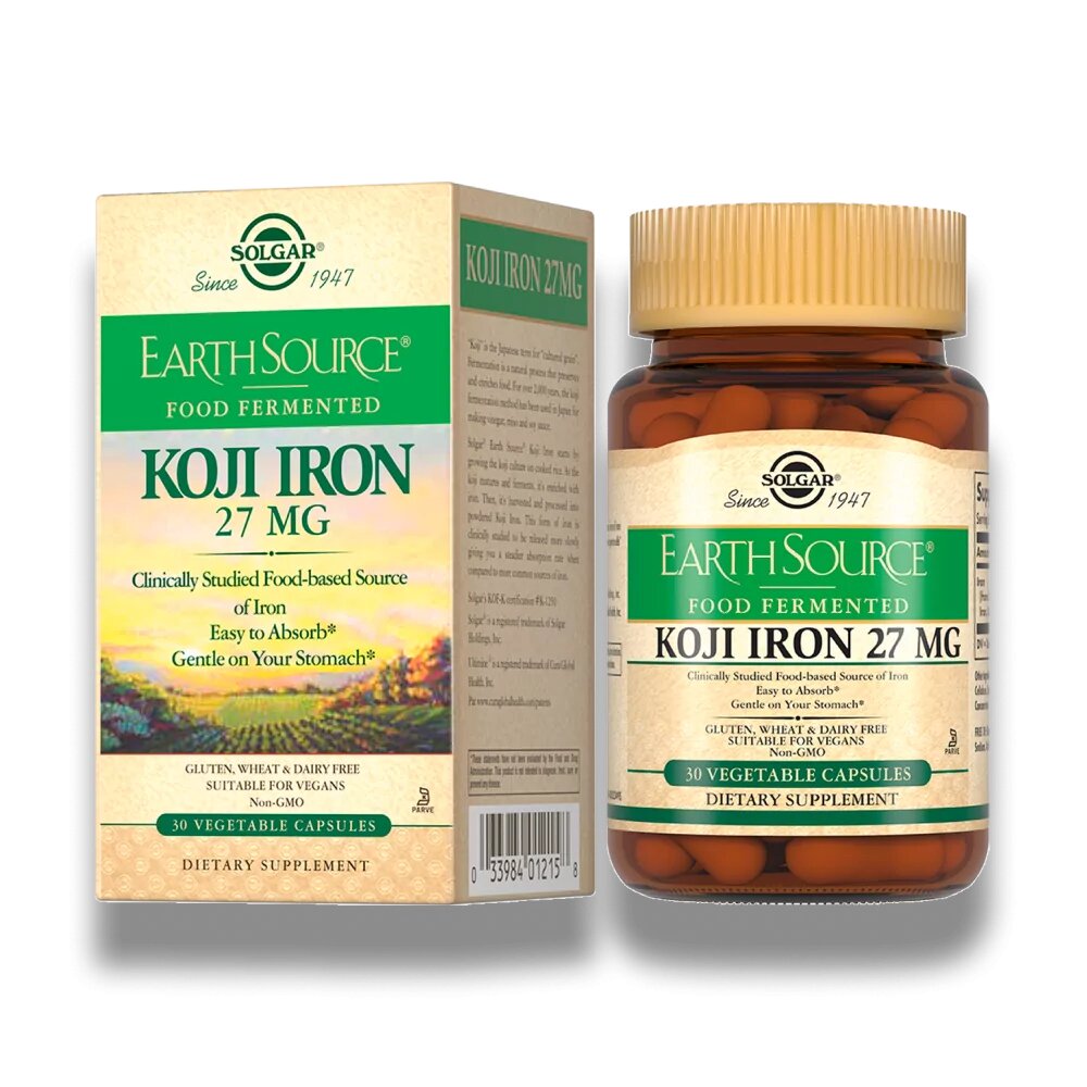 БАД Solgar Капсулы "Железо 27 мг в ферментированной культуре Коджи", 30 шт. Koji Iron 27 mg