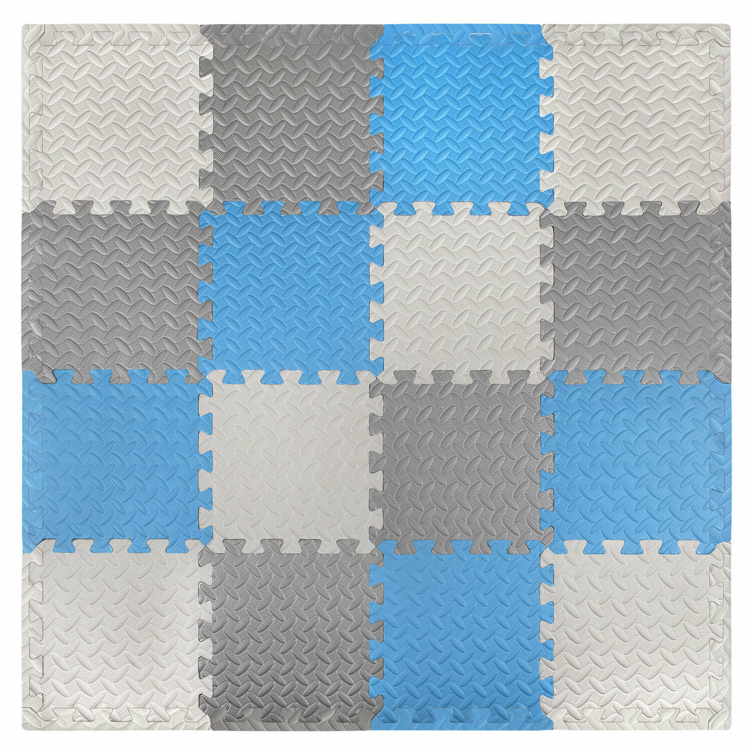 Коврик-пазл напольный 1,2х1,2 м, 16 шт, 30х30 см, толщина 1 см, серый, голубой, светло-серый, юнландия, 664813