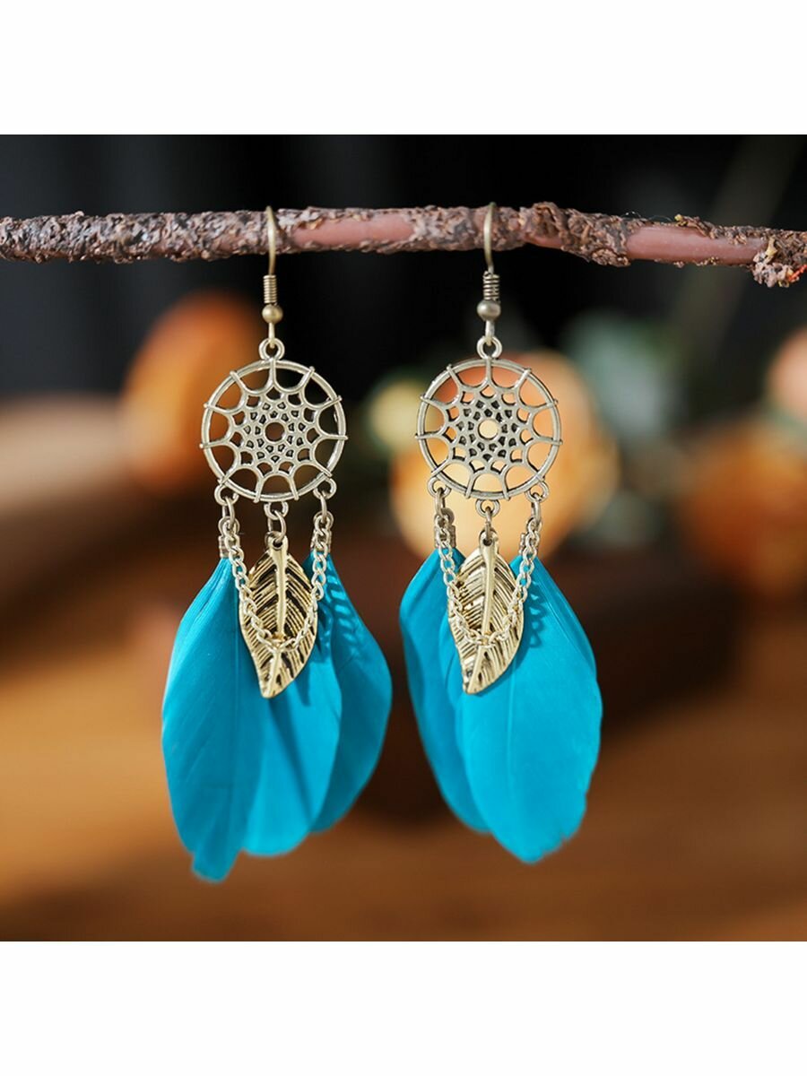 Серьги, дерево, перо