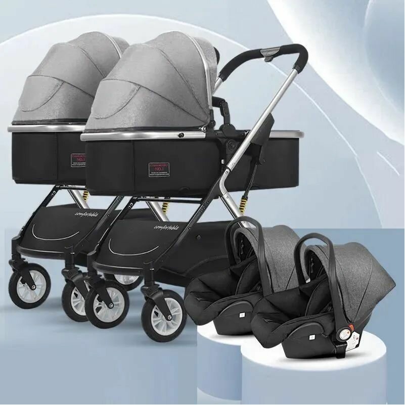 Коляска-люлька, коляска для близнецов, Матрасик *2 дождевик *2 москитная сетка *2 Накидка на ножки*2 страховочный ремень на руку *2 в комплекте -jua