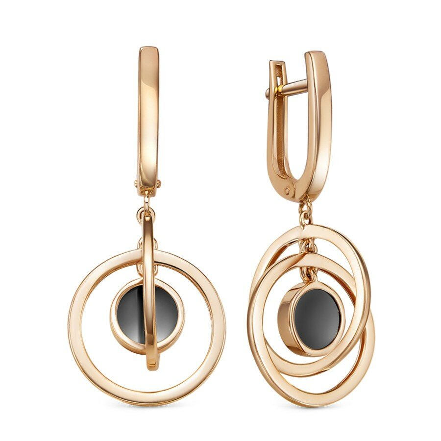 Серьги, золото, 585 проба, оникс синтетический