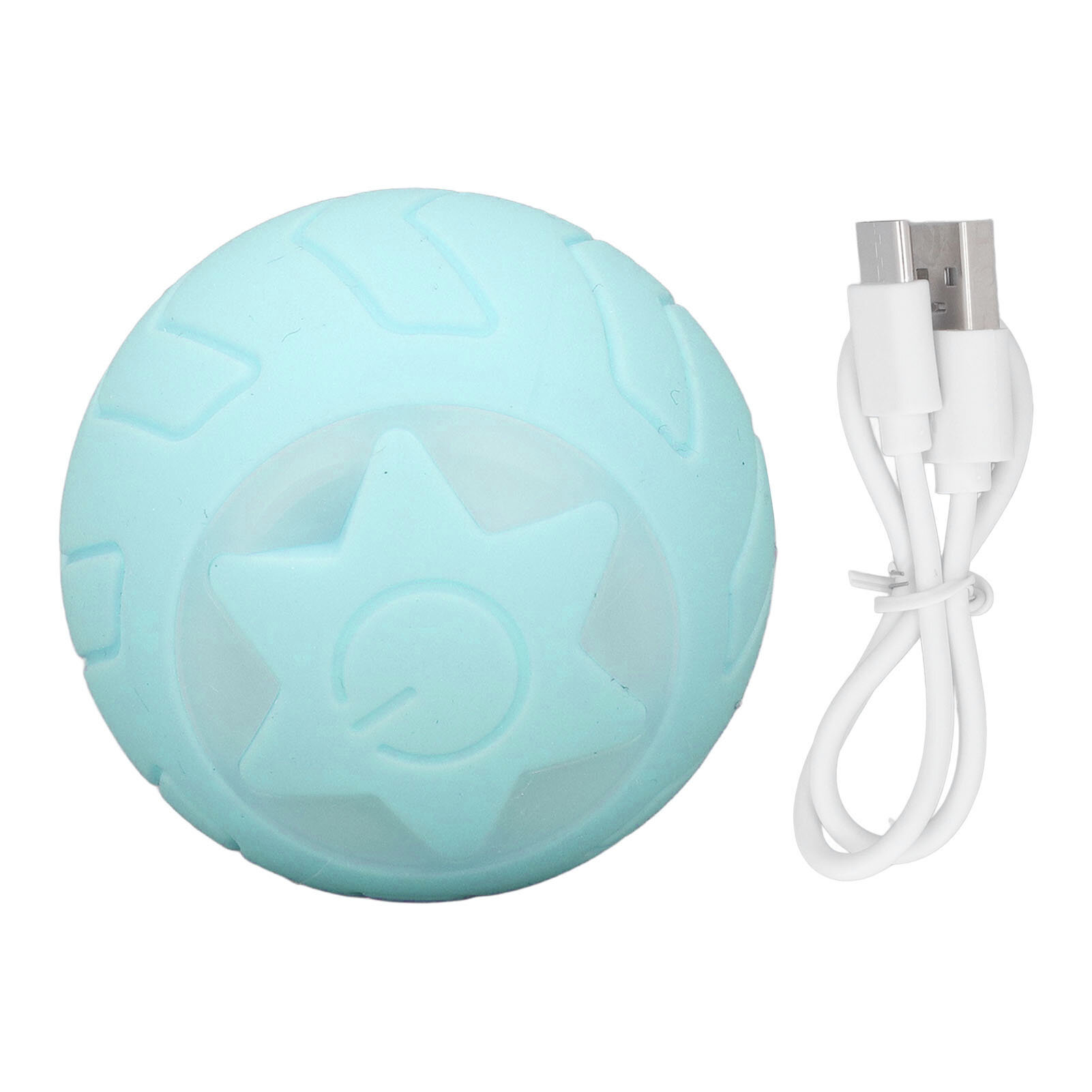Peppy Pet Ball for Cats with Led Flash Colorful Lights Automatic Rolling USB Rechargeable Baby Blue English Packing