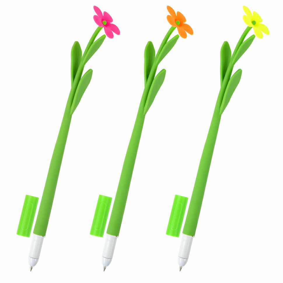 Ручка фигурная шариковая юнландия "Цветочек", мягкий силиконовый корпус, ассорти, синяя, пишущий узел 0,7 мм, 143779, 12 штук, 143779