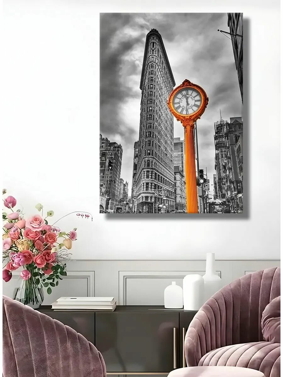 Картина "Часы на фоне истории", интерьерная 50х70см 1шт.