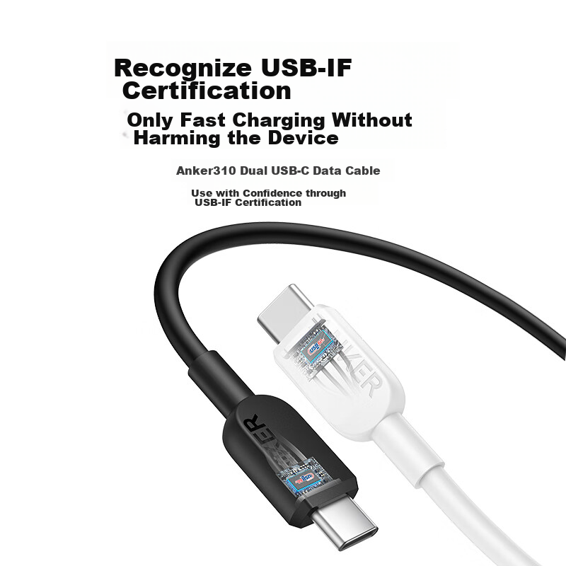 ANKER Charging Cable, Dual-Head Type-C, Compatible with IPhone 16/15 Pro Max, IPad/Mac, Huawei, Xiaomi, Android, Apple, Fast Charging Data Cable, 0.9m, White