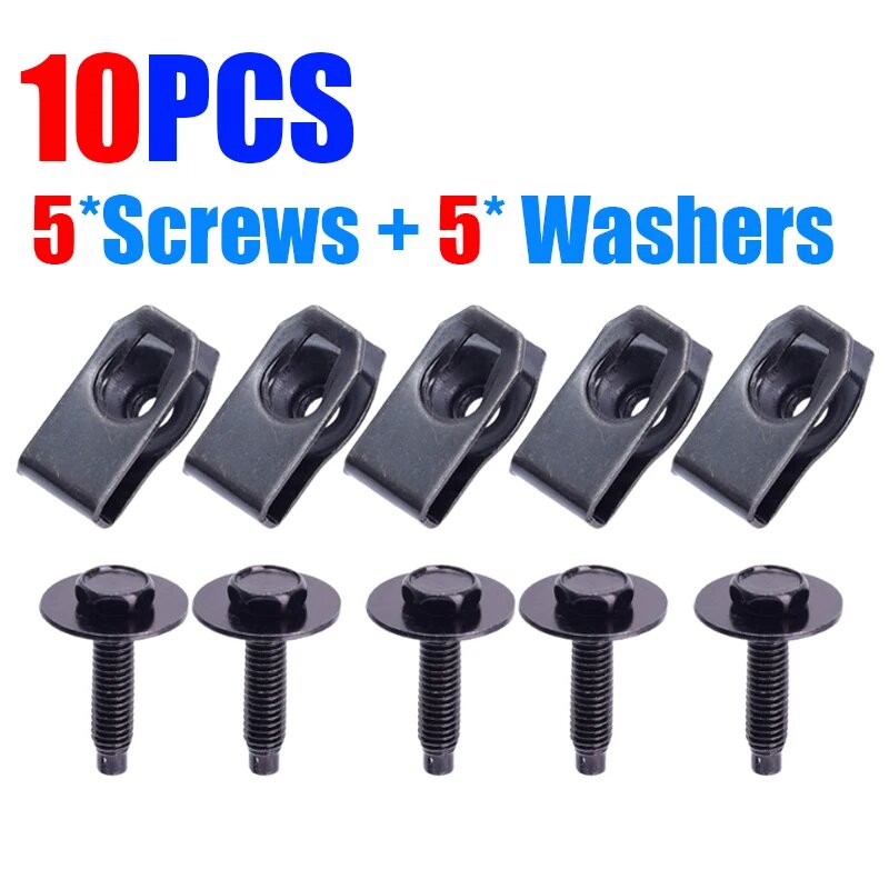 Винты под крышкою автомобиля Болт с шестигранной головкой M6 с шайбой Брызговик двигателя Зажим для фиксатора крыла Крепеж для защиты бампера