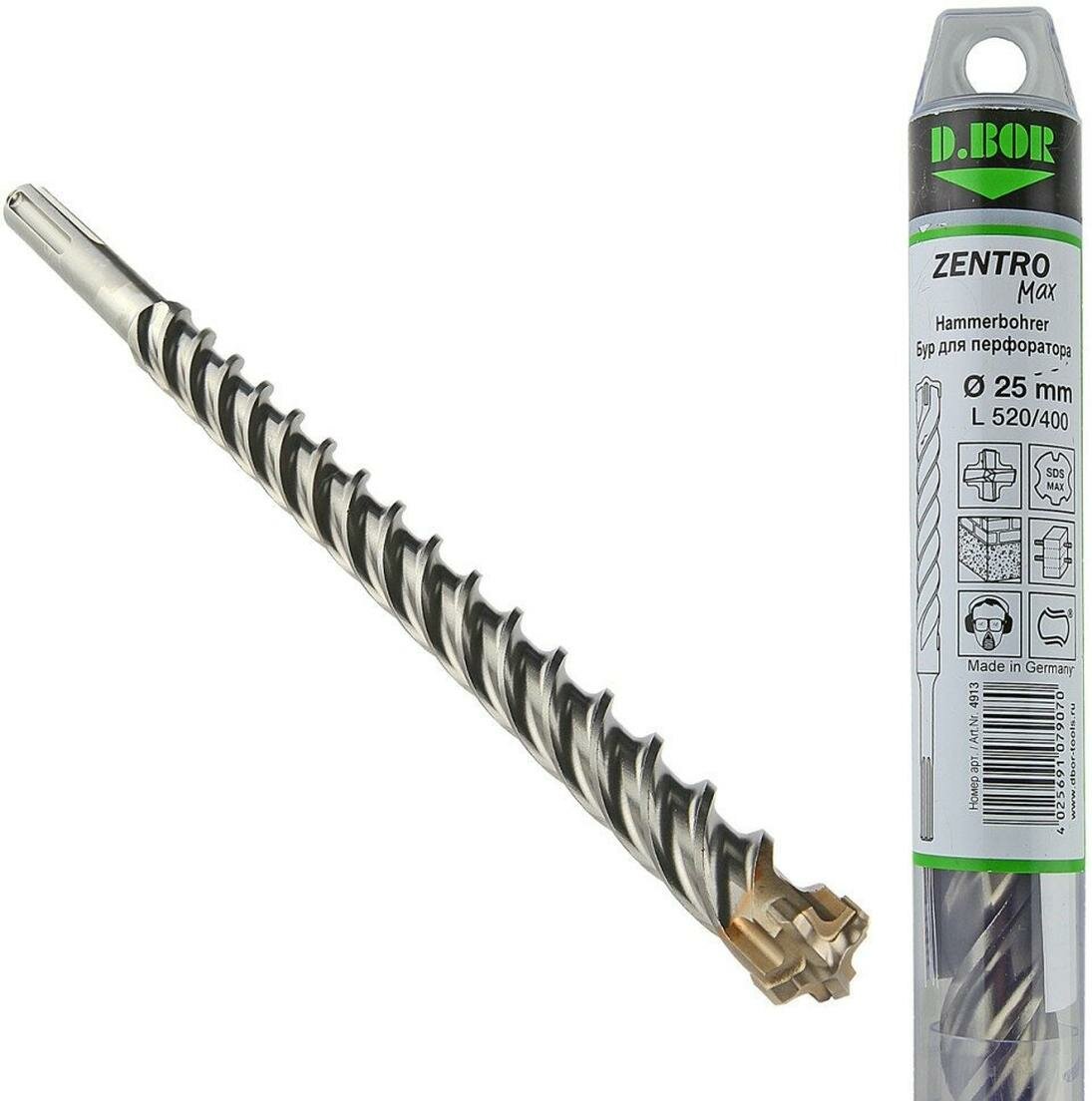 Бур D.BOR Zentro SDS-max 25x400/520 мм (арт. 4913), диаметр хвостовика 18 мм