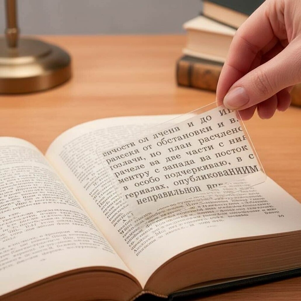 Лупа гибкая тонкая 8,5×5,5см, увеличение х3, линза Френеля, прозрачный пластик